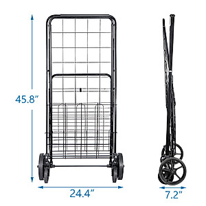 Smartxchoices Large Capacity Folding Shopping Cart with Swivel Wheels, Black, 66 Ibs