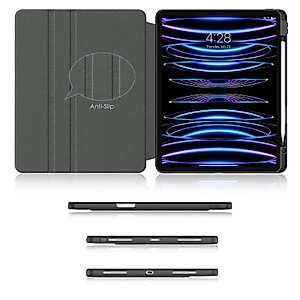 Soke Hybrid Rotating Case for iPad Pro 12.9 Inch (6th/5th/4th/3rd Generation, 2022/2021/2020/2018) - 360 Degree Rotating Stand + Pencil Holder + Auto Sleep/Wake, Shockproof Clear Back Cover,Black