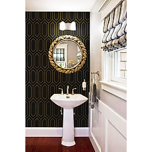 Safiyya Peel and Stick Wallpaper Geometric Wallpaper Gold and Black Contact Paper Gold Black Textured Wallpaper Self Adhesive Removable Wallpaper for Wall Furniture Vinyl Roll 118"x17.3"