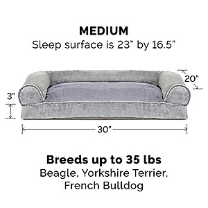 Furhaven Medium Pillow Dog Bed Faux Fur & Velvet Sofa-Style w/ Removable Washable Cover - Smoke Gray, Medium