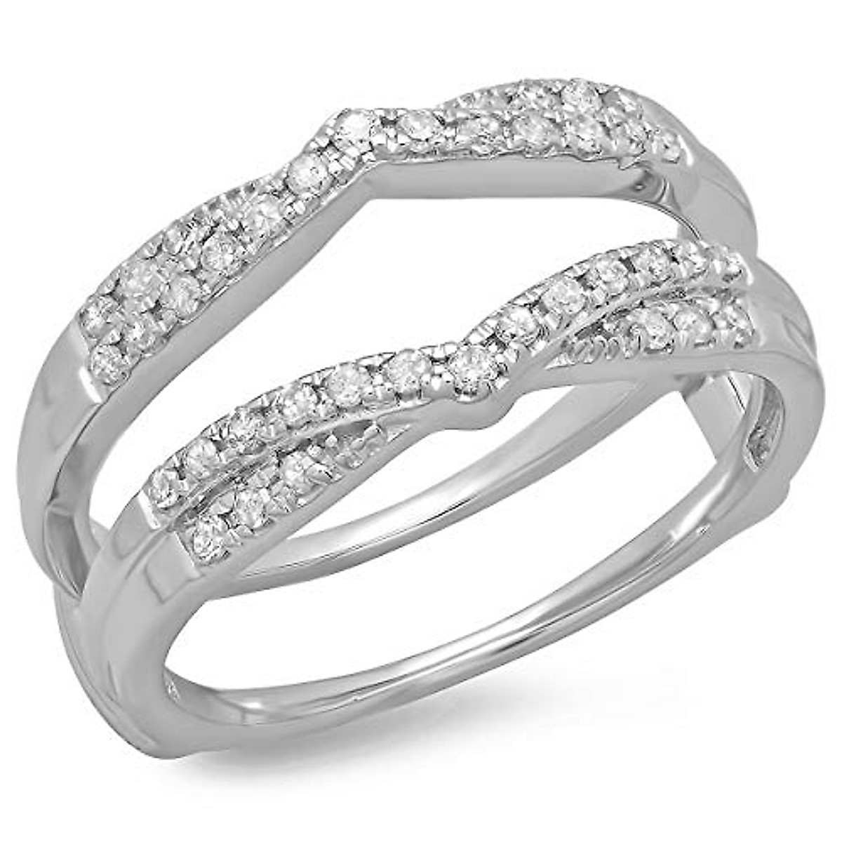 Dazzlingrock Collection 0.33 Carat (ctw) 14K Round Diamond Wedding Band Guard Double Chevron Ring 1/3 CT, White Gold, Size 5