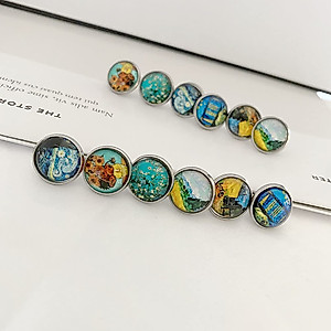 6 Pairs Van Gogh Painting Glass Ball Earrings Van Gogh Starry Sky Starry Night Sunflower Oil Painting Stud Earring Set for Women (Colours-6Pc)