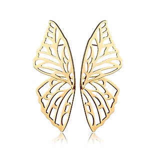 Fashion Hollow Big Butterfly Drop Dangle Earrings Gold Exaggerated Butterfly Wings Personality Stud Earrings for Women(Gold)