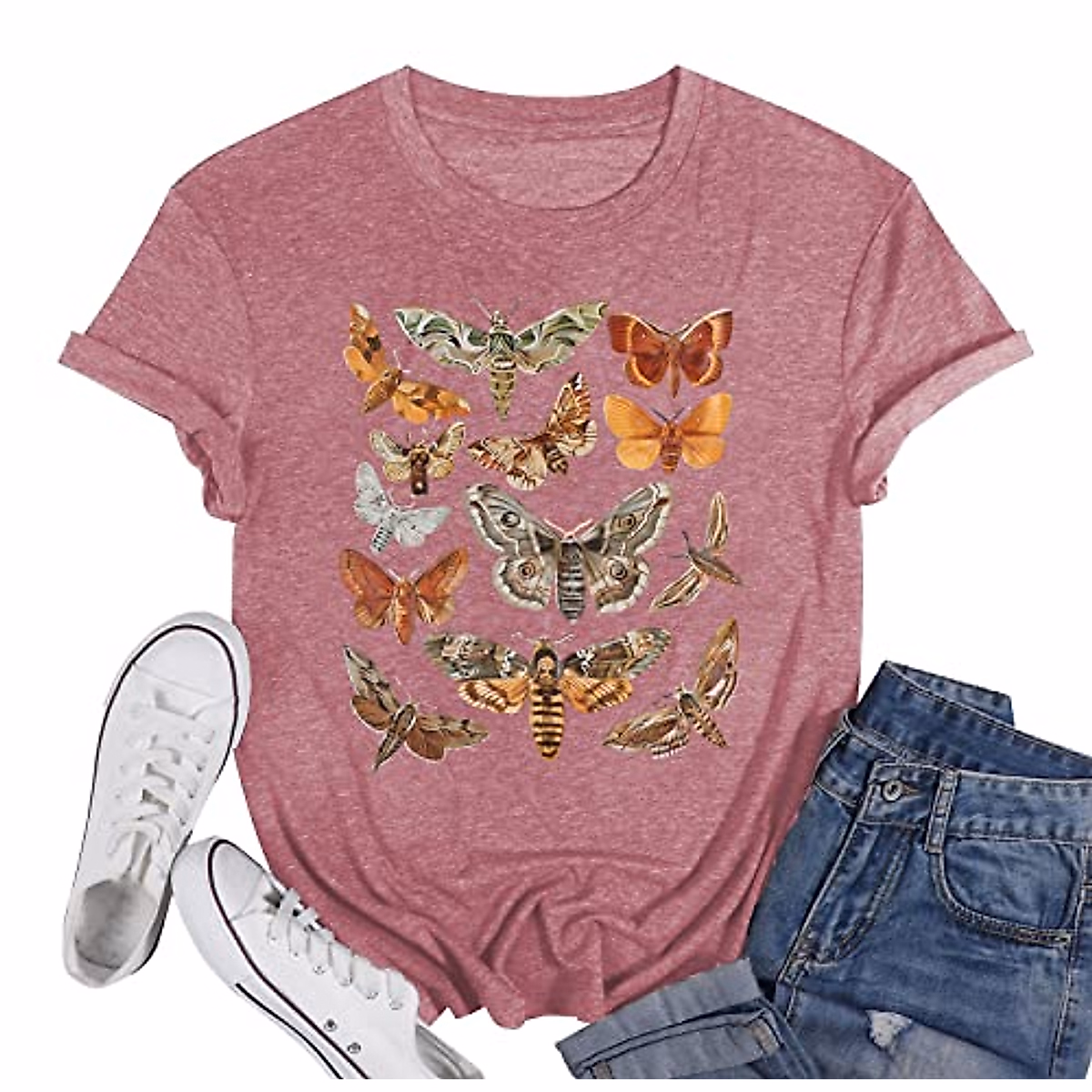 Vintage Graphic Tees for Women Funny Print Shirts Summer Casual Short Sleeve Tops Loose Fit T-Shirt