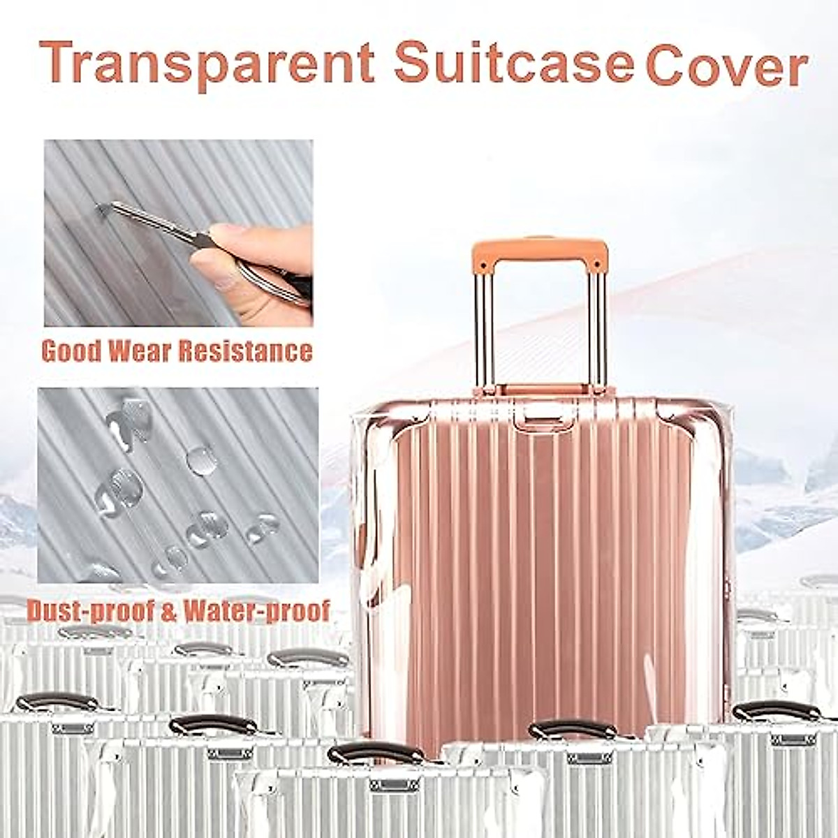 Mulaibdin PVC Luggage Cover, Waterproof Suitcase Cover, Clear Luggage Cover for Suitcase TSA Approved, Dustproof Travel Luggage Sleeve Protector for Wheeled Luggage (28 inch)
