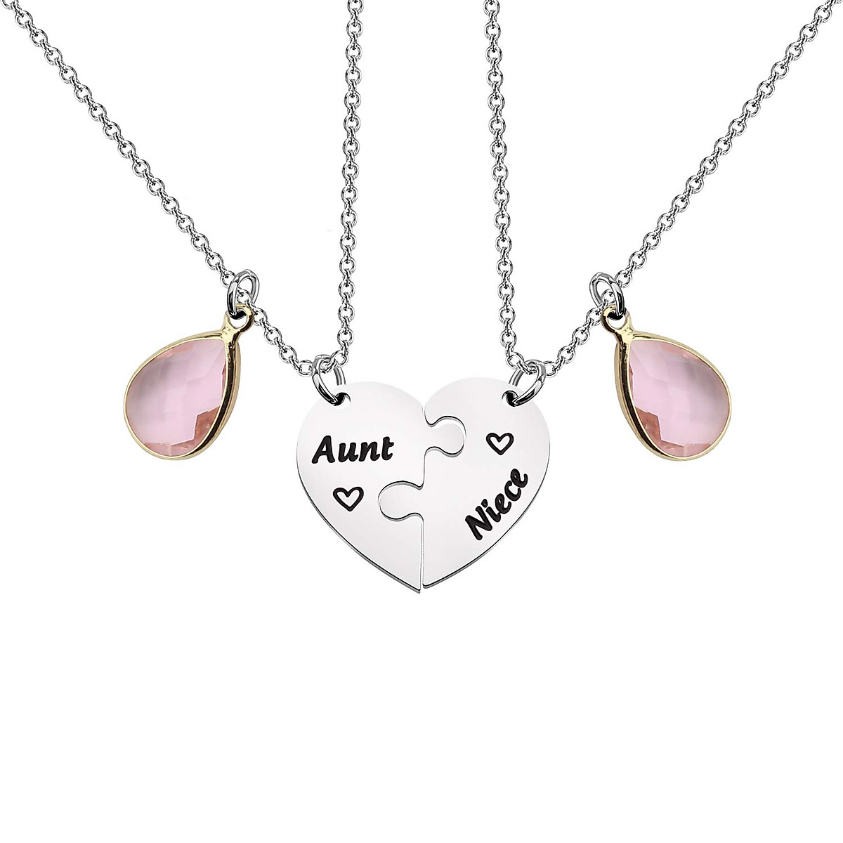 UJIMS Aunt and Niece Heart Matching Necklace Set Auntie Niece Jewelry for Her Niece Birthday Gift Aunt Gift from Niece Nephew (Auntie Niece Necklace)