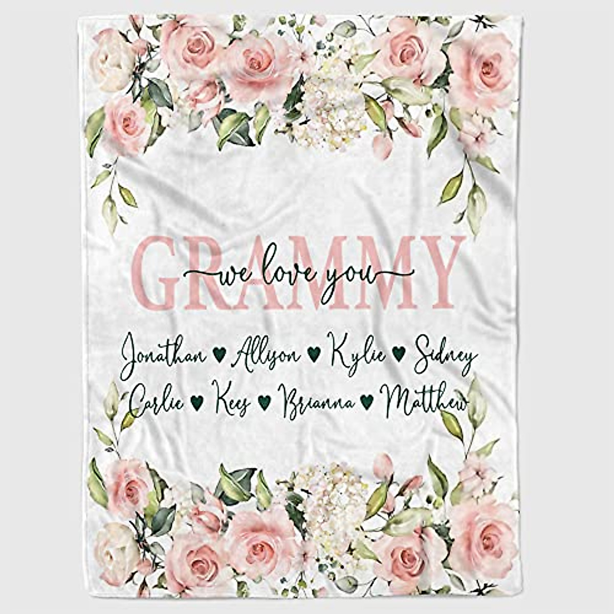 AZGifts Personalized Grammy Pink Rose Blanket Gifts for Grandma from Grandkids Grammy We Love You Blanket Customized Nickname Grandmother with Grandkids Name Blanket for Birthday Mothers Day