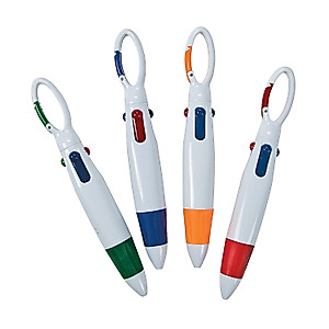 Carabiner Shuttle Pens (6 Pack) Each 5 1/2" Pen Includes 4 Retractable Color Choices.