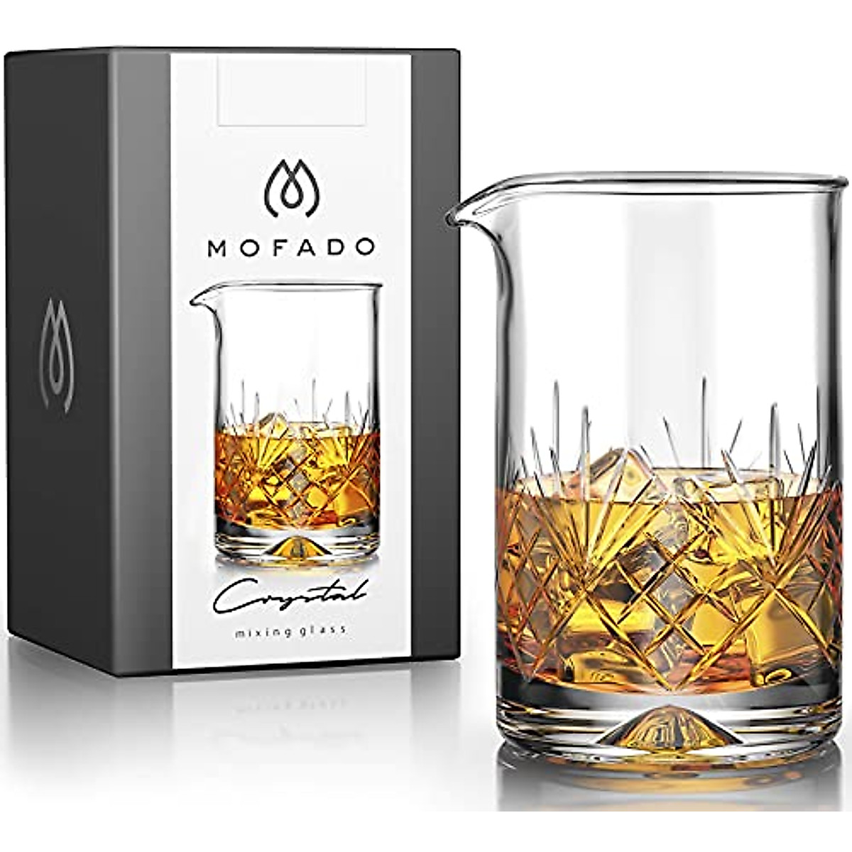 Mofado Weighted Crystal Cocktail Mixing Glass - 18oz 550ml - Thick, Stable, Heavy Hand Blown Crystal - Premium Seamless Design - Professional Quality
