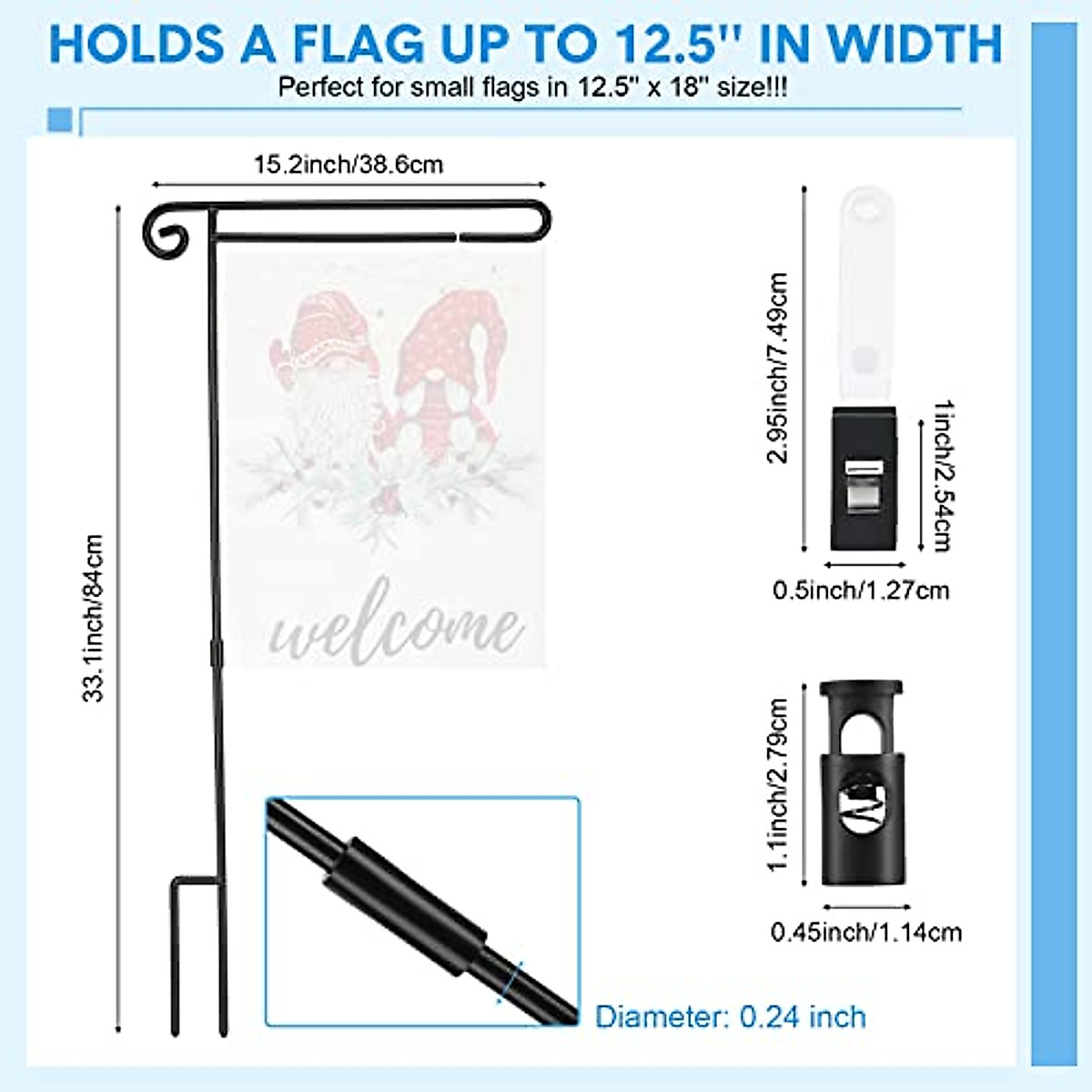 10 Pack Garden Flag Stand with Flag Stoppers and Clips, Black Powder Coated Weather Proof Garden Flag Pole Holder for Outdoor Garden Flag (Classic Style, 15.2 x 33.1 Inch)