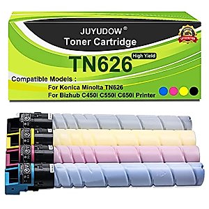 Juyudow Toner Cartridge Compatible for Konica Minolta TN626 TN-626 for Bizhub C450i C550i C650i (4 Pack, BK, C, Y, M) Part#: ACV1130 ACV1230 ACV1330 ACV1430 High Yield 28000 Pages