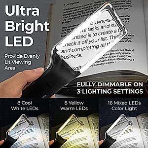 4X Large Magnifying Glass with [16 Anti-Glare & Fully Dimmable LEDs]-3 Lighting Modes-The Best Eye Caring Magnifier for Reading Small Fonts, Low Vision Seniors, Macular Degeneration, Inspection