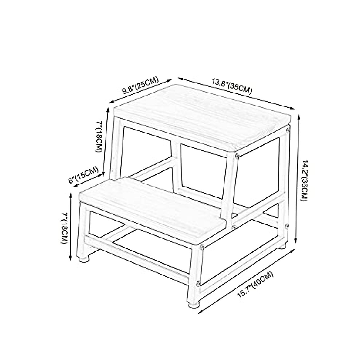 Wooden Step Stools for Kids and Adults, Heavy Duty Bed Steps for High Beds for Adults with Non-Slip Grooves Surface, 2 Step Stool for Bedroom, Kitchen, Bathroom - Holds up to 500 LBS by RORKEE