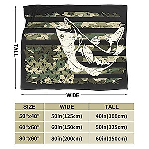 Bass Fish Flag Green Blanket Soft Lightweight Throw Blanket Comfortable Warm Bed Blanket for Bedroom Living Room Sofa Couch(50"x40")