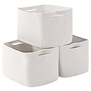 Storage Basket for Organizing | 15"x11"x9.5" Woven Baskets for Storage| Cotton Rope Storage Basket for Books | Baby Organizing Baskets | Cotton Rope Baskets for Storage |Toy Storage Basket (3 Packs)