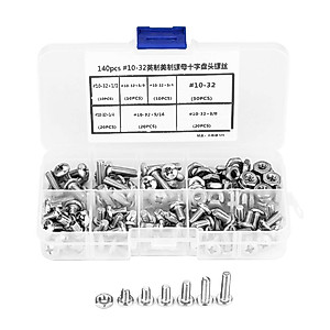 140pcs #10-32 304 Screws and Nuts, Stainless Steel Pan Head Screws Kit Assortment Set Repair Tool Accessory