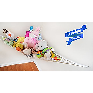Enovoe Stuffed Animal Toy Hammock - Hanging Storage Net - Toy Organizer for Clean, Organized and Orderly Room - Comes with an E-Book - Durable and Easy to Install - Nylon and Polyester (White)