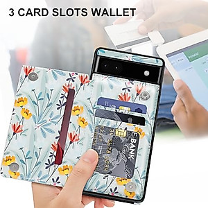Bizzib for Google Pixel 6A Case Leather Wallet with Card Holder, Flip Cover Kickstand Magnetic Closure Shockproof Heavy Duty Protective Case for Google Pixel 6A,Yellow Floral