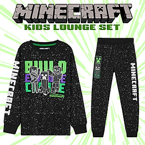 Minecraft Boys Pyjamas Set Lounge Wear Long Top or T-Shirt and Bottoms Teenagers Kids PJs 5-14 Years Gifts for Boys (Standard, 7-8 Years, Black)