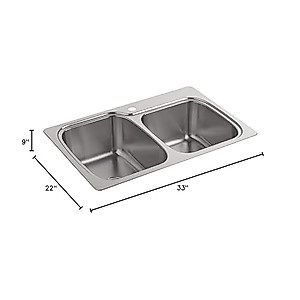 Kohler 75791-1-NA K-75791-1-NA Verse 33" x 22" x 9" top-/Under-Mount Large/Medium Double-Bowl Kitchen Sink with Single Faucet Hole