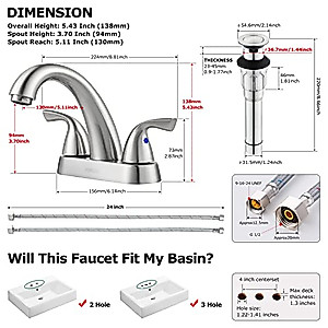 PARLOS 2-Handle Bathroom Sink Faucet with Drain Assembly and Supply Hose Lead-Free cUPC Lavatory Faucet Mixer Double Handle Tap Deck Mounted Brushed Nickel,13598