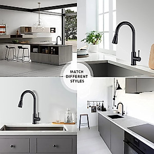 GUUKAR Black Kitchen Faucet with Pull Down Sprayer Matte Black Stainless Steel Kitchen Sink Faucet 360 Degree Swivel with Deck Plate