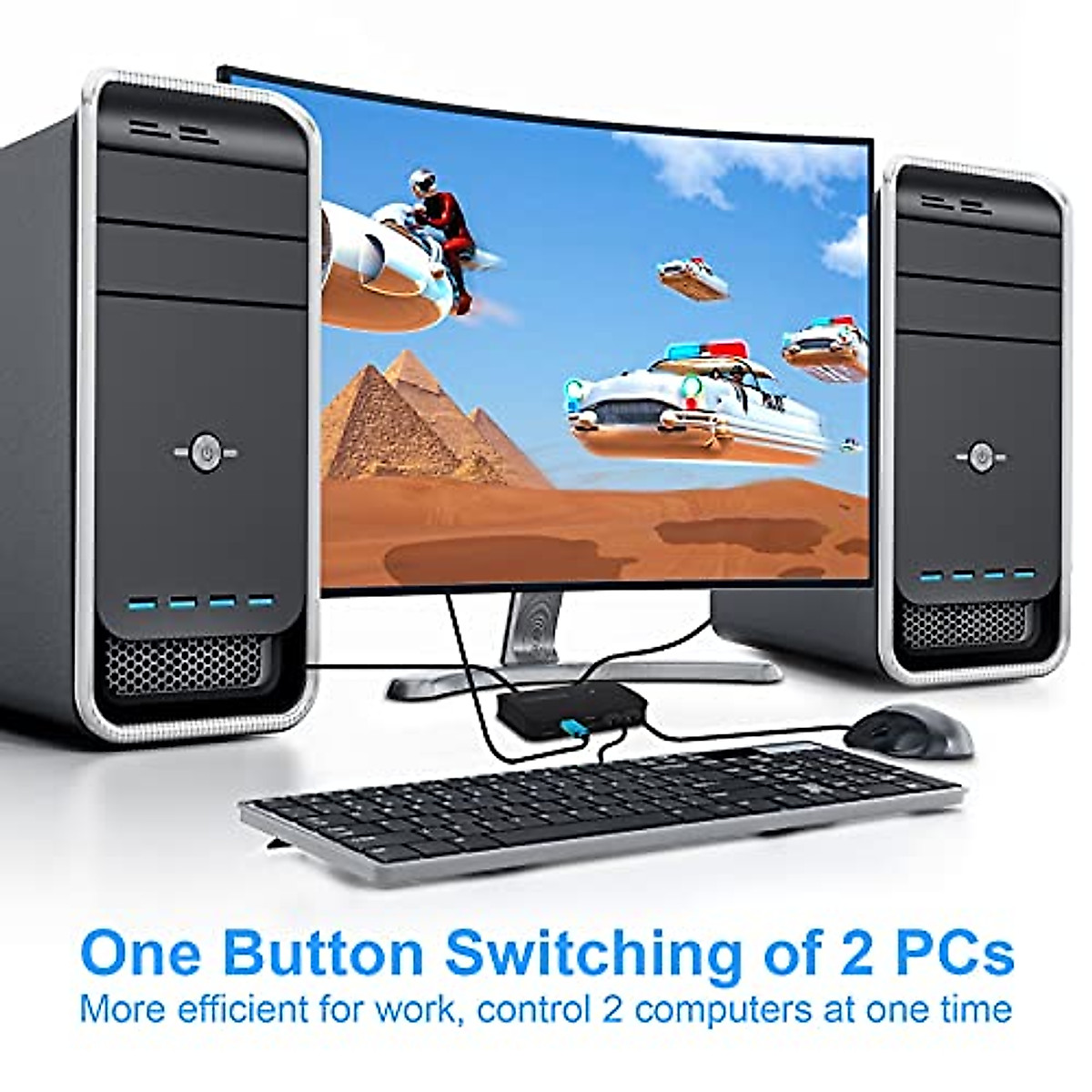 DGODRT HDMI USB KVM Switch 2 Port Selector Box for 2 Computers Share Keyboard Mouse Printer and 1 HD 4K Monitor, 2 KVM Cables Included