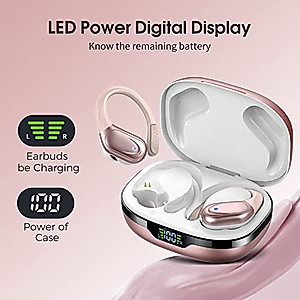 CASCHO Wireless Earbuds, Bluetooth 5.3 Headphones, 60Hrs Playback HD Stereo Audio LED Display, Over-Ear IPX7 Waterproof Earphones with Earhooks, Built-in Mic, Type-C, for Sports (Rose Gold)