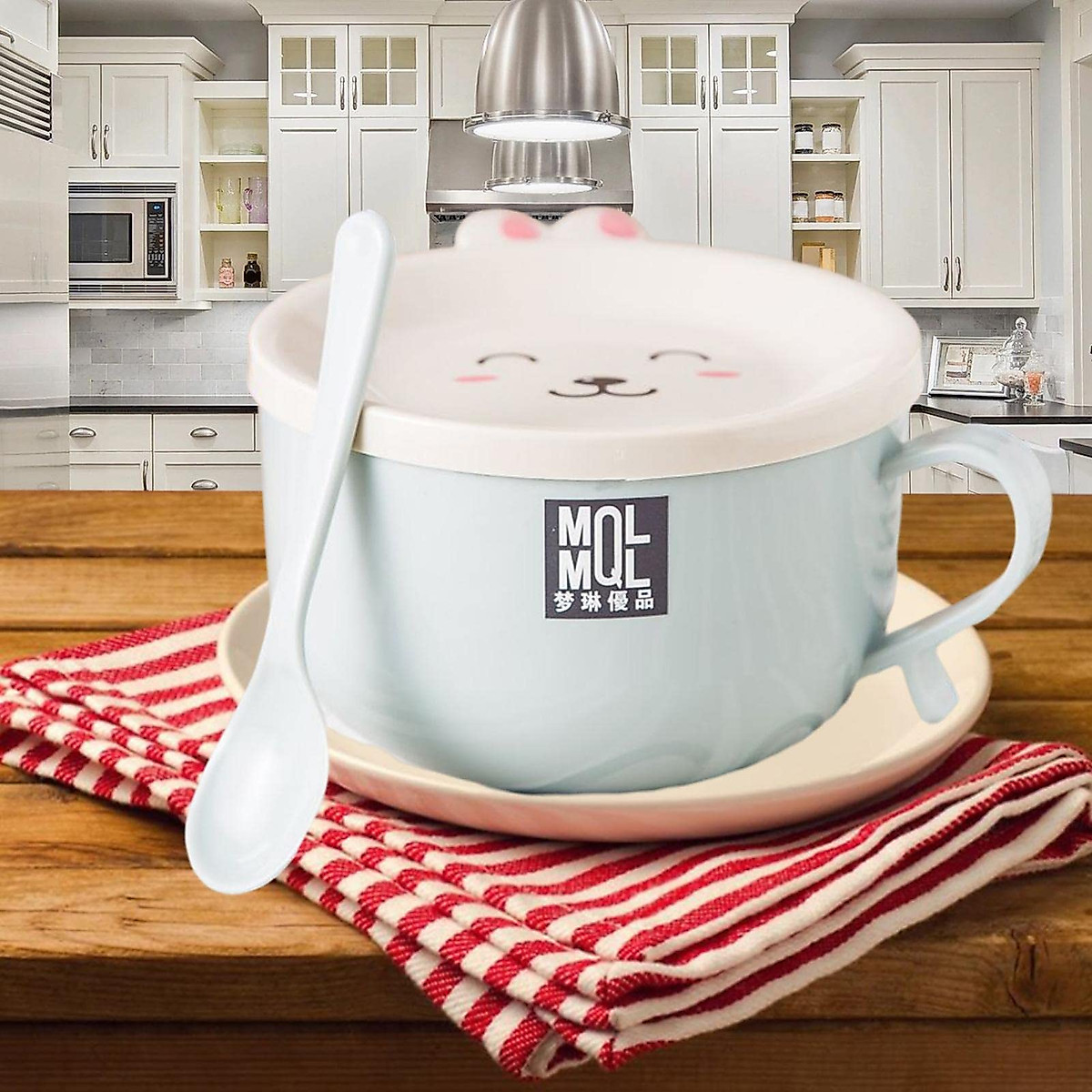 Noodle Bowl, Rabbit Stainless Steel Bowl Cartoon, Rabbit Bowl Double-layer Insulated Cutlery Large Capacity Pancake Omelette Shaper for Pho, Noodle, Udon Swan-us