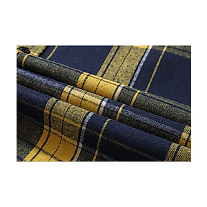 ZITY Men's Flannel Hoodie Shirts Casual Button Down Plaid Shirt Jackets for Men Long Sleeve Stylish Hooded with Pocket Yellow Dark Blue Large