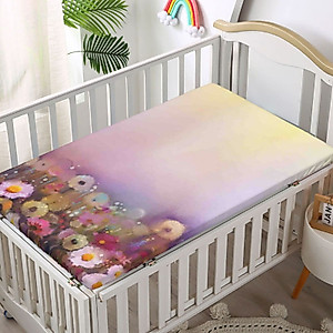 Flower Themed Fitted Crib Sheet,Standard Crib Mattress Fitted Sheet Ultra Soft Material - Baby Crib Sheets for Girl or Boy, 28“ x52“,Lilac Pink