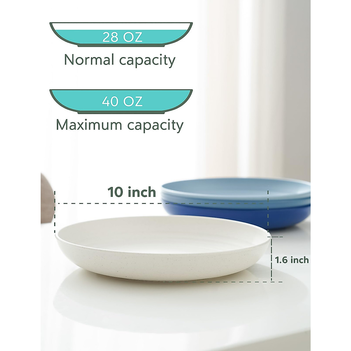 GENLGE Wheat Straw Plates 10 inch Plastic Dinner Plates Set of 6 - Microwave Safe Kitchen Plates, Unbreakable Reusable Plates for Outdoor, Camping, BPA-free