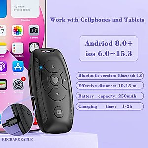 Bomilado Shutter Remote Control for iPhone Camera & TikTok Remote, Camera Wireless Remote Control for Android-Can Use to Scroll Videos for TikTok,Turn Pages and Adjust Volume-Compatible with Tablets