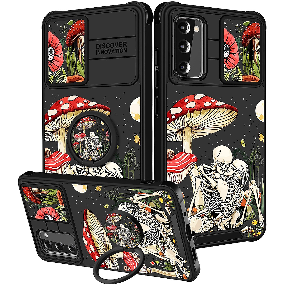 Funermei (2in1 for Samsung Galaxy S20 FE Case for Women Cute Girls Cover Skull Skeleton Goth Fun Funny Spooky Horror Gothic Design with Camera Cover + Ring Stand Funda for Galaxy S20 FE 5G Phone Case