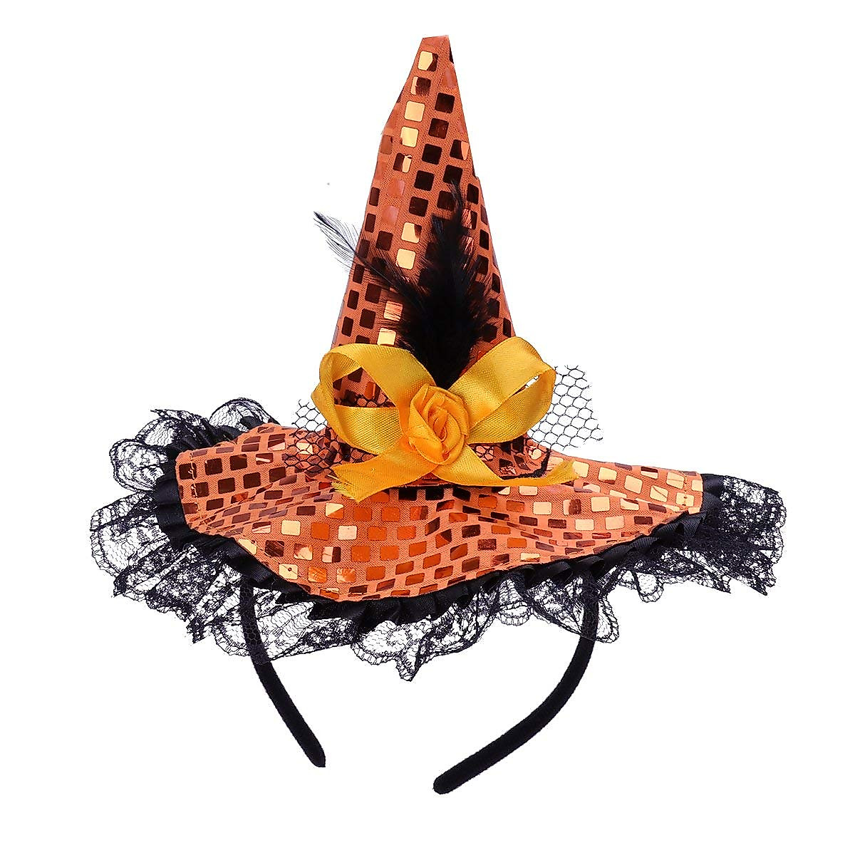 BinaryABC Halloween Witch Hat Headband for Halloween Costume Dress up Party Supplies(Bow Random Color) Orange