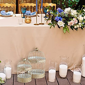 WHW Whole House Worlds Hamptons Romantic Gold Bird Cages, Set of 2, Decorative, Table Top Centerpieces, Latch Top, Metal, Handmade, 11.75 and 15.75 Inches