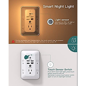 Surge Protector, Outlet Extender with Night Light, Addtam 5-Outlet Splitter and 4 USB Ports and 10Ft Surge Protector Power Strip with 8 AC Outlets and 4 USB Ports(1 USB C), for Home, Office and Dorm