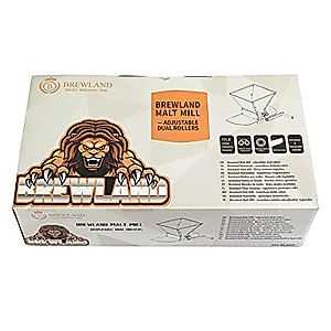 Brewland Grain Mill Brewing for Grain Malt Barley, Malt Mill for Homebrew Beer, Grain Crusher Grinder with 7.7LB Hopper 2 Stainless Steel Bearing Rollers and Steel Metal Base, Fit Electric Drill