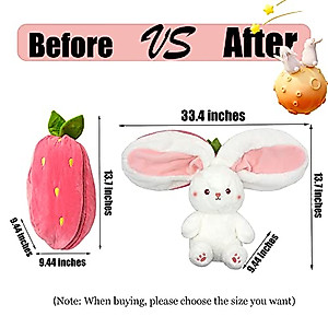 YOUBLEK Bunny Stuffed Animal,Strawberry Reversible Cuddle Bunny Plush Doll with Zipper Cute Soft Rabbit Toys Pillow for Kids and Adults Easter Bunnies Plushies Gifts (Strawberry, 13.80 inches)