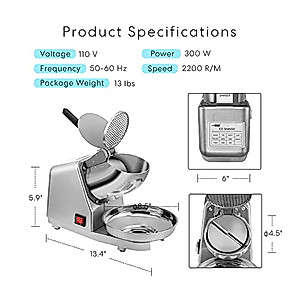 VIVOHOME Electric Dual Blades Ice Crusher Shaver Snow Cone Maker Machine Silver 143lbs/hr with Ice Pick for Home and Commercial Use