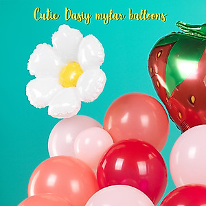 Yeewaka Strawberry balloon garland arch kit 130pcs Red Pink with Strawberry and Daisy mylar balloon for girl baby shower berryfirst 1st birthday Two sweet groovy theme Birthday decorations