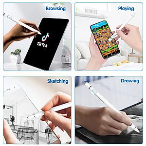 Stylus Pens for Touch Screens, Fine Point Rechargeable Active Stylus Pencil Digital Pens Compatible with iPhone iPad HP DELL Tablet Chromebook Kindle Fire (White)