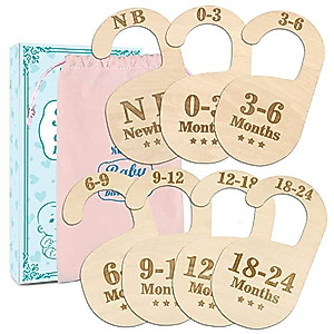 Xunboo Wooden Baby Closet Divider Double Side and Thicken Baby Closet Organizers Set of 7 Baby Clothes Organizer, Gift Wrapped (Star)
