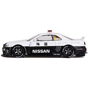 Skyline GT-R (R34) Kaido Works (V2 Aero) RHD (Right Hand Drive) Black and White Japan Police (Designed by Jun Imai) Kaido House Special 1/64 Diecast Model Car by Mini GT KHMG120