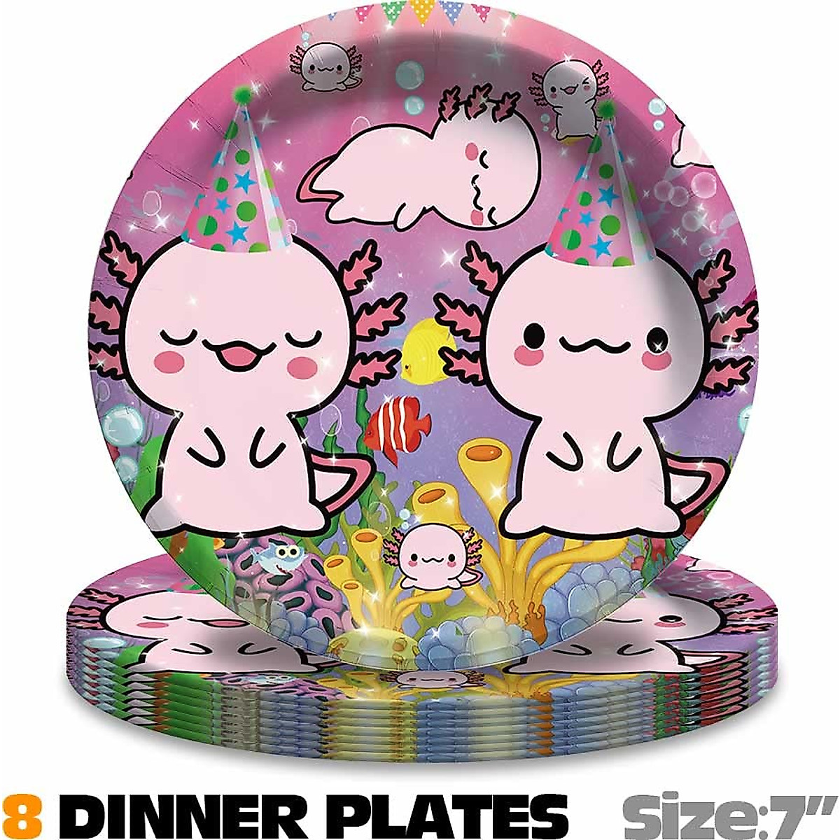 Axolotl Birthday Party Decorations Party Supplies Plates Balloons Banner Cake Toppers Plastic Cutlery Disposable Knives Forks Set Decorations Decor