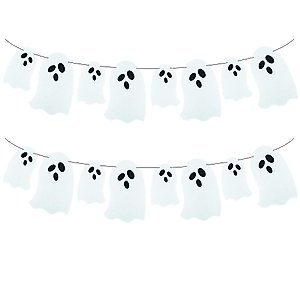 SaktopDeco 2 Pack Ghost Garland White Felt Ghost Banner for Haunted House Fireplace Doorways Indoor Outdoor Halloween Party Decorations Supplies