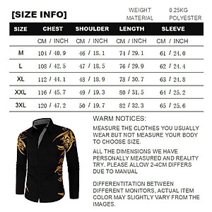 Mens Print Button Down Dress Shirt Shiny Golden Printed Long Sleeves Shirts Casual Floral Nightclub Shirt Costume (Dark Red,Medium)