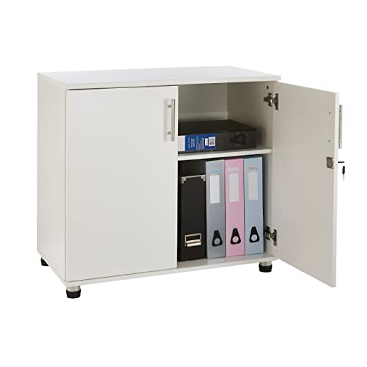 MMT Furniture 2 Door Locking Office Storage Cabinet - File Cabinet Organiser Cupboard - Wooden Filing Cabinet - Free Standing Adjustable Shelves Bookcase - Desk Extension Cabinet