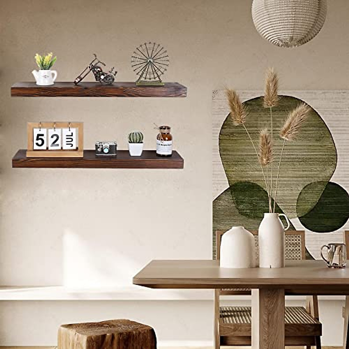 QTSARTISAN Floating Shelf ,Wall Shelf,Decor Wall Mounted Shelves ,Hanging Shelf Set for Bathroom Kitchen Living ,Kitchen,Room Bedroom Storage (17" x 5.9", Dark Walnut)