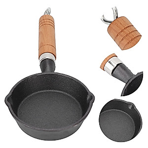 Fdit Frying Pan, 10CM Casting Iron Pan with Wood Handle Egg Frying Pan Skillet Mini Flat Bottomed Pancake Pan Cookware Kitchen Utensils